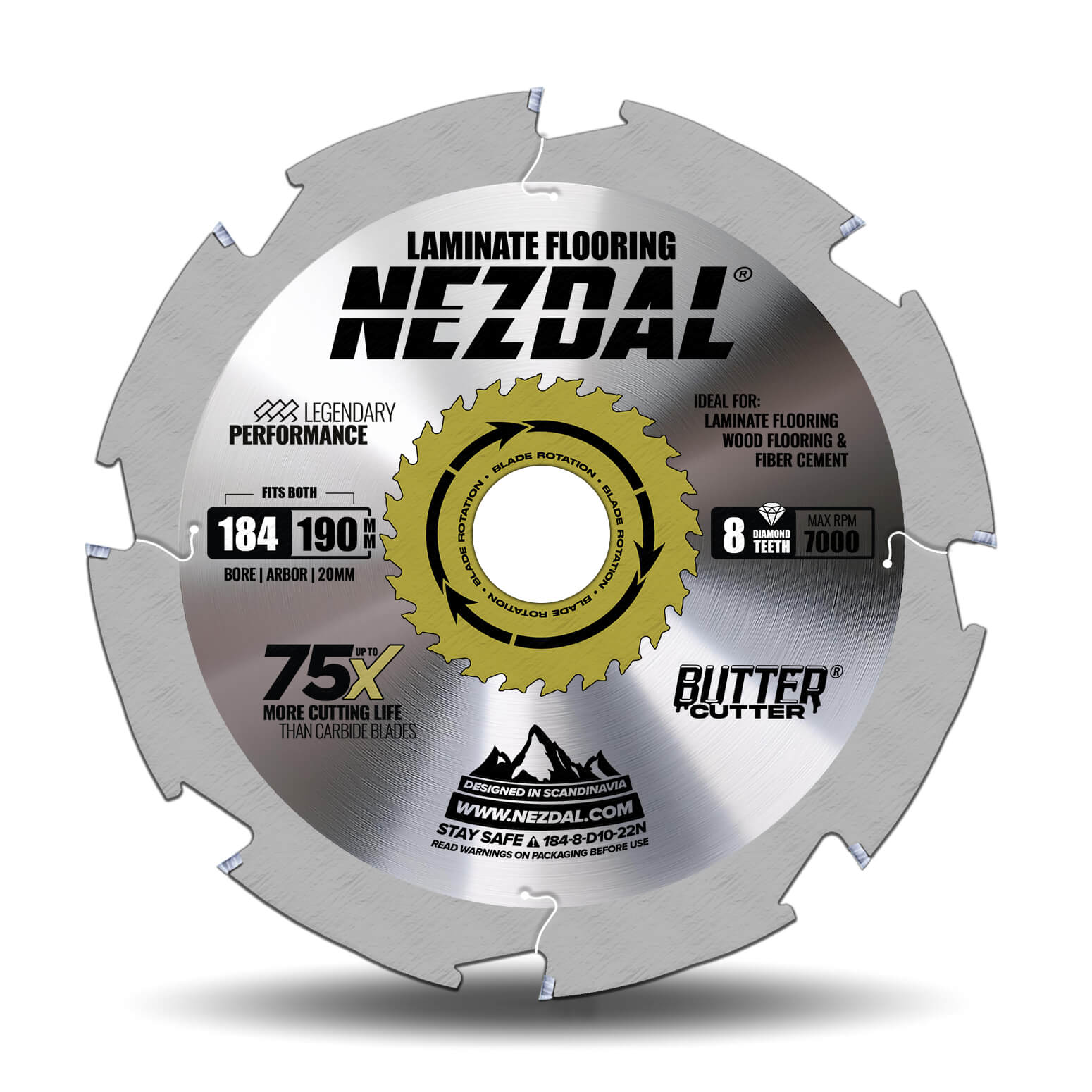 184mm | 75X livslängd | Laminatgolv, Fibercement | 30 mm centrumhål